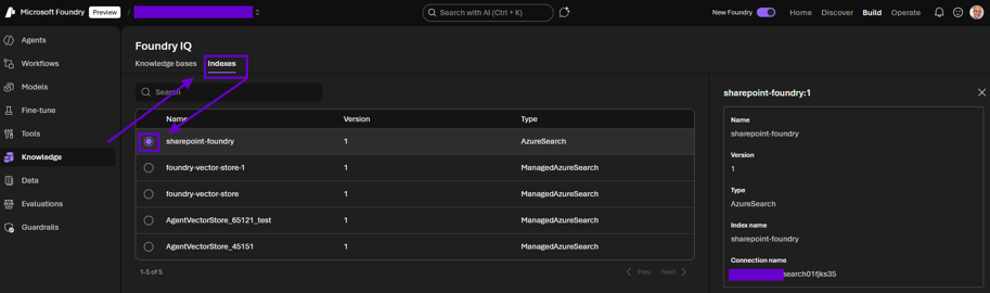 Microsoft Foundry: SharePoint Knowledge Integration - Azure AI Search Tool
